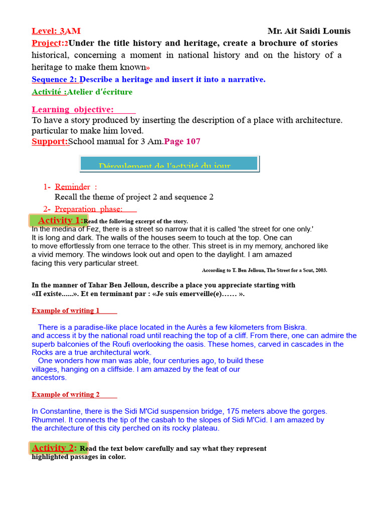 Writing Workshop.project 2 Sequence 2 3AM | PDF | Algeria