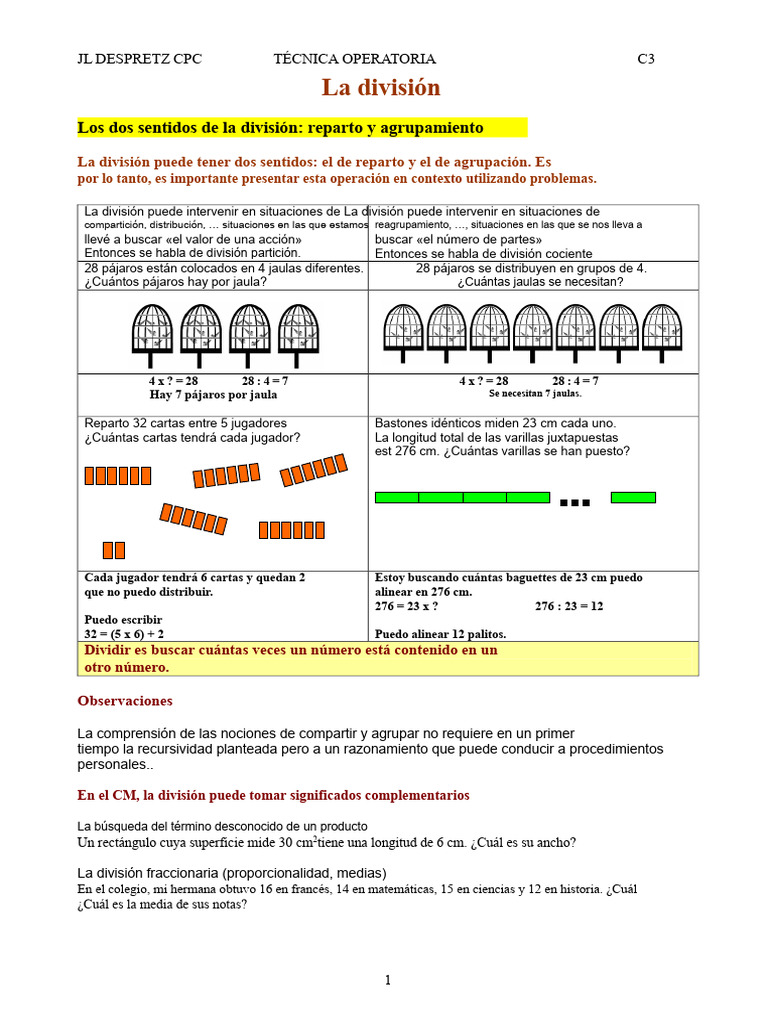 Técnicas de División en Matemáticas | PDF | División (Matemáticas ...