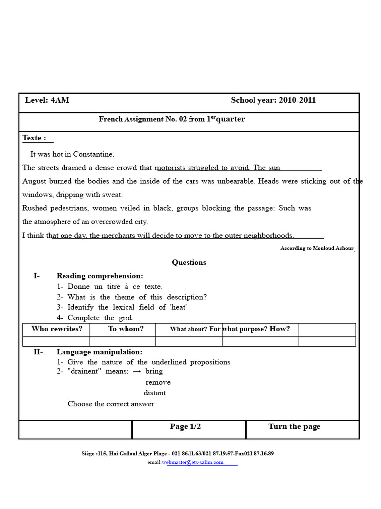Assignment n02 French 4AM | PDF