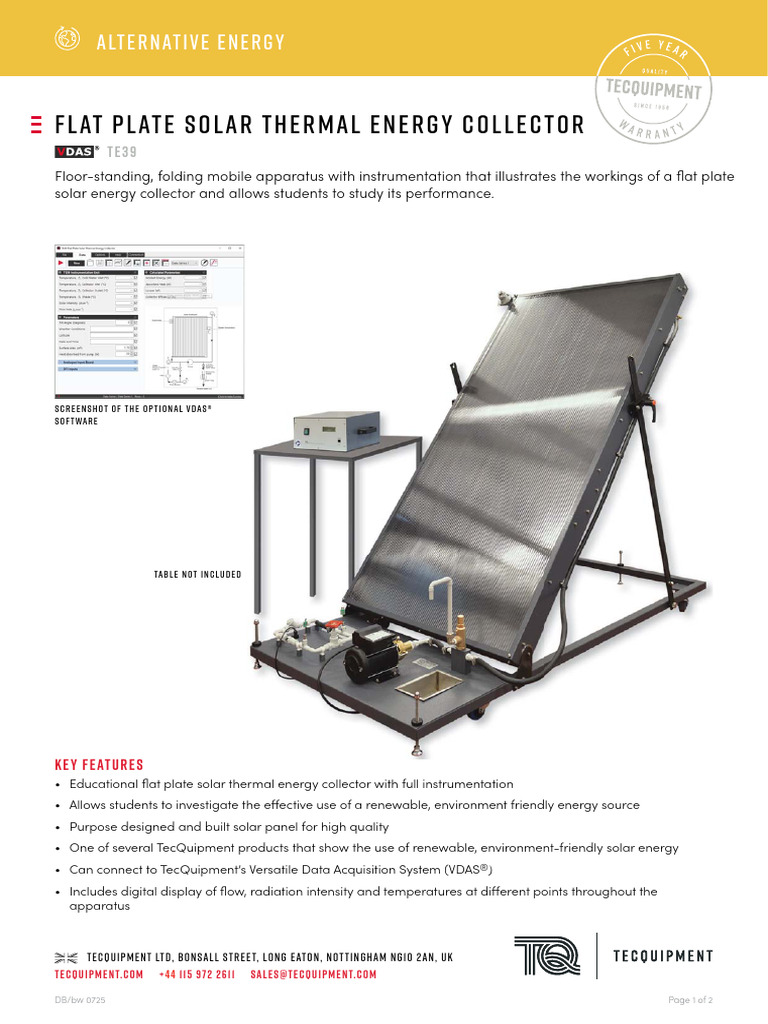 TE39 Flat Plate Thermal Solar Datasheet | PDF | Thermocouple | Water