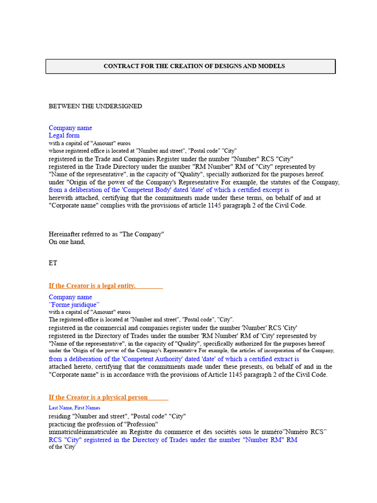 Design and Model Creation Contract | PDF | Assignment (Law) | Breach Of ...