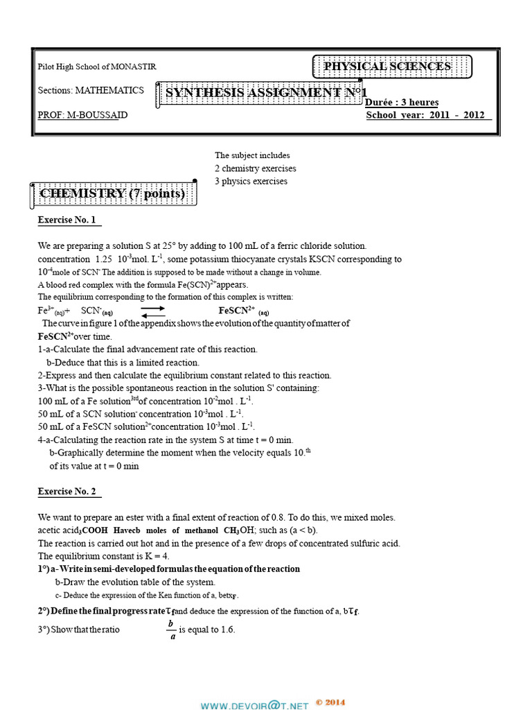 Synthesis Assignment No. 1 Pilot High School - Physical Sciences - Math ...
