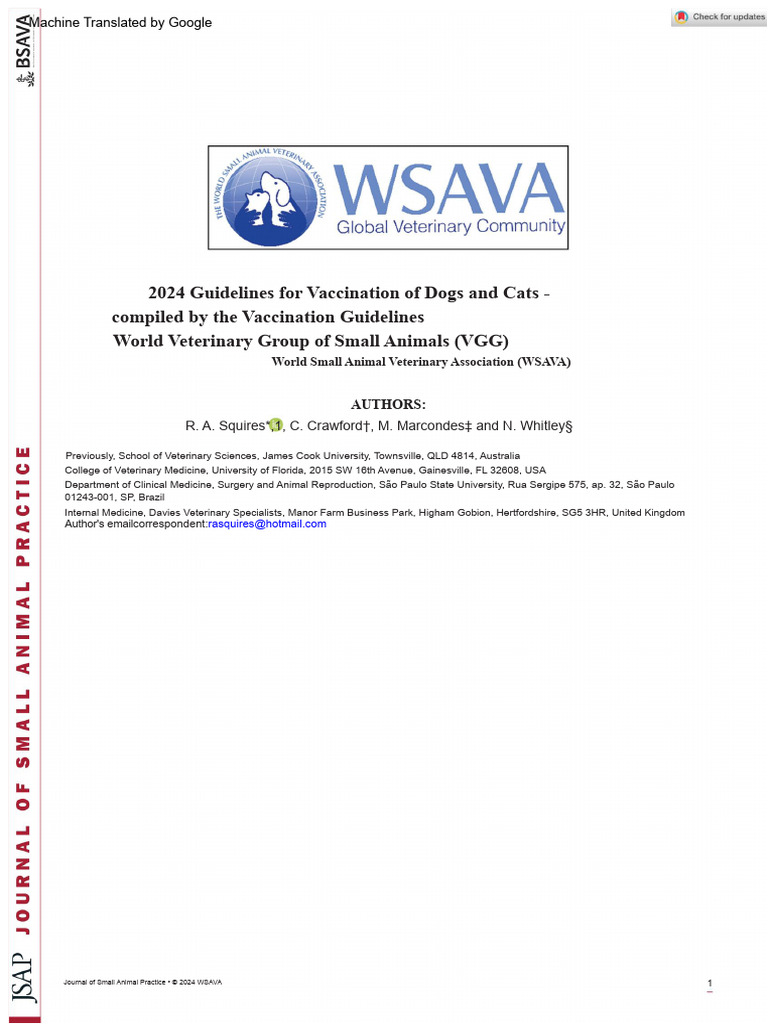 WSAVA Vaccination Guidelines 2024 (1) | PDF | Vaccines | Viral Vector