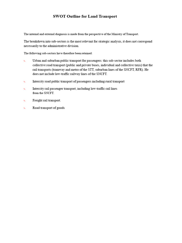 SWOT Sketch Land Transport.pdf | PDF | Transport | Rail Transport