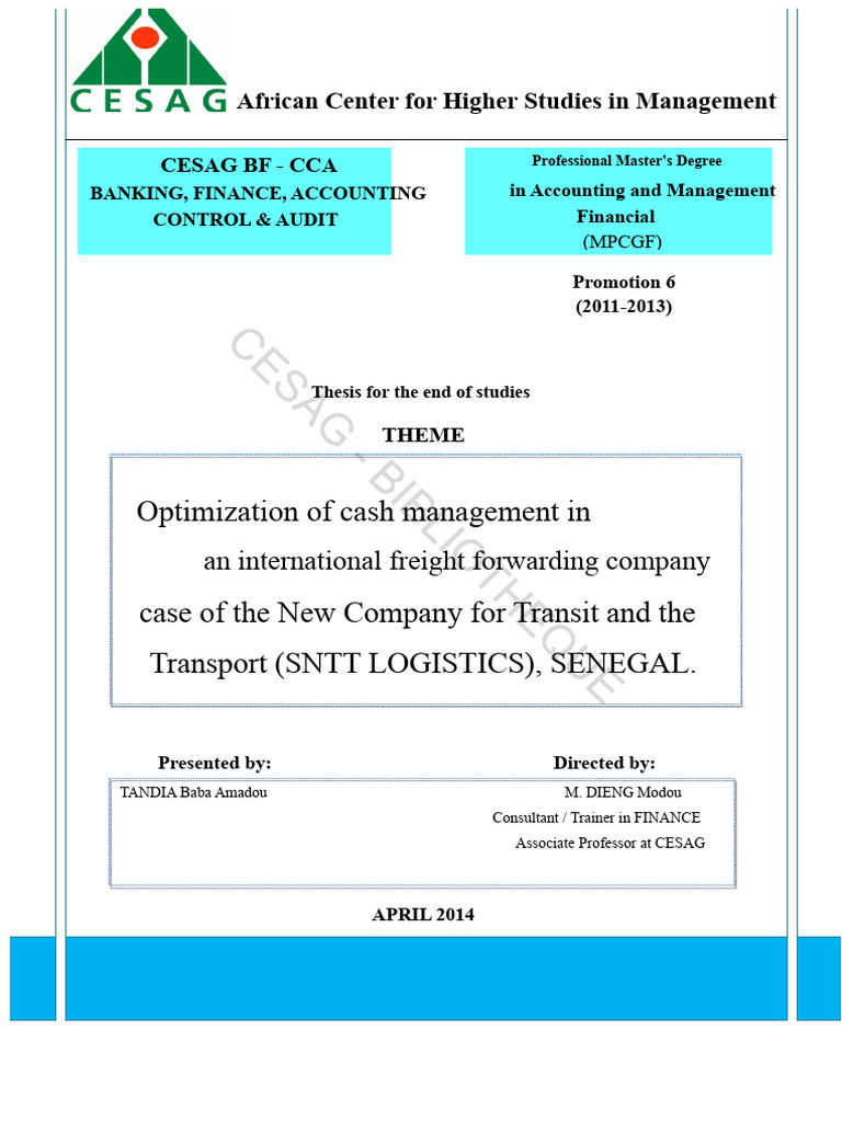 Memory Optimization of Cash Management in an International Freight ...