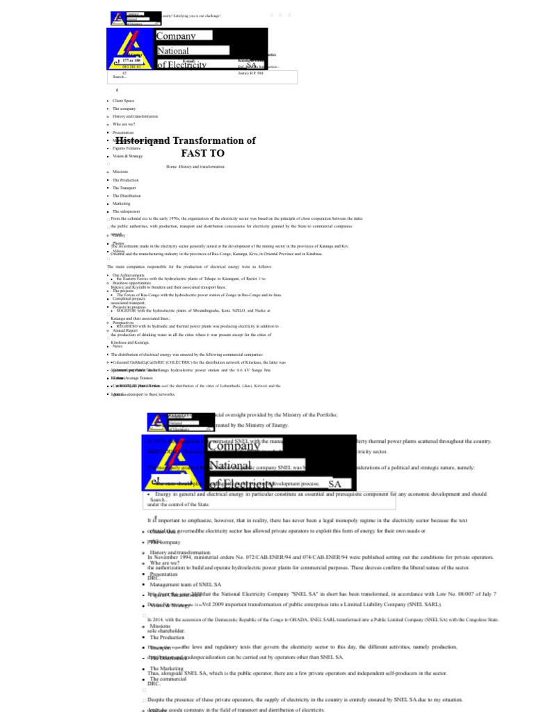 History and Transformation – SNEL SA | PDF | Democratic Republic Of The ...
