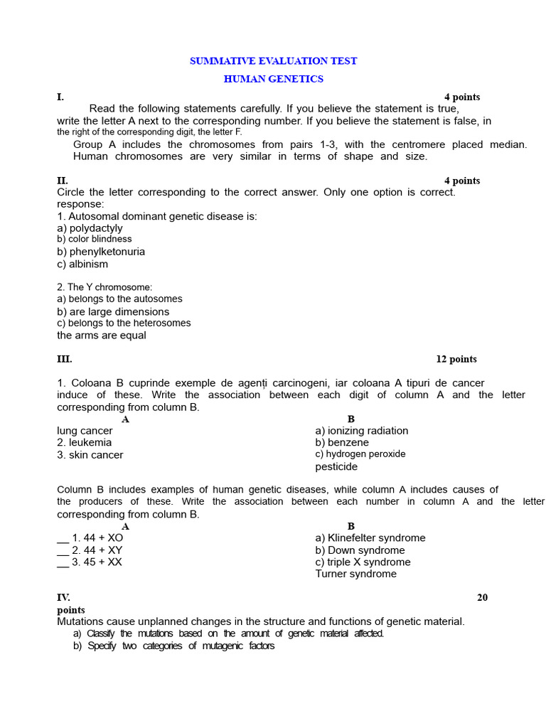 1 Human Genetics Test | PDF | Ploidy | Genetics