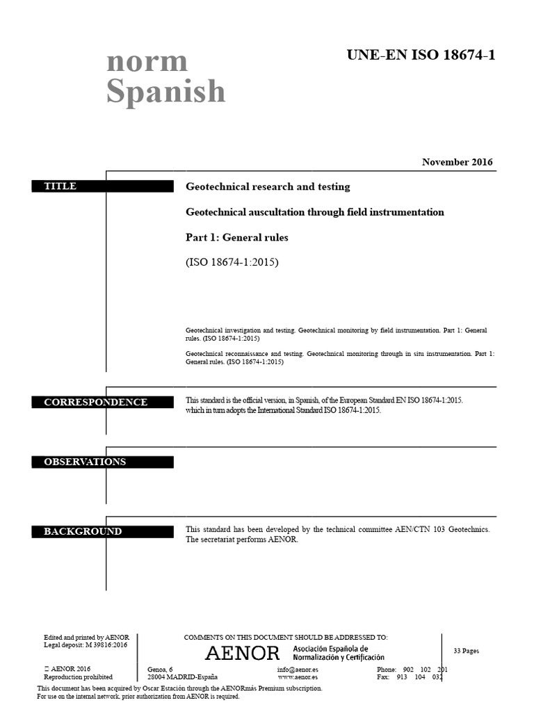 Geotechnical Testing Standards ISO 18674-1 | PDF | Geotechnical ...