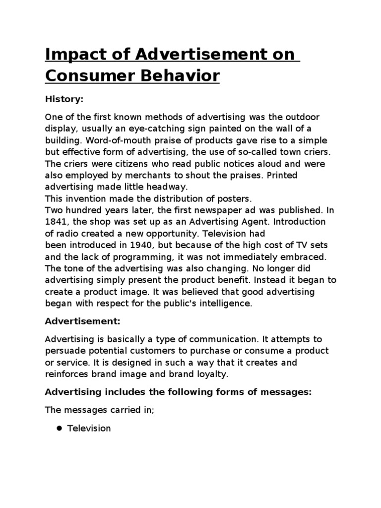 Impact of Advertising on Consumer Behavior | PDF | Attitude (Psychology ...