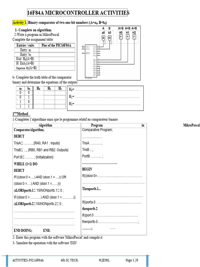 Activities Microcontroller 16F84A | PDF | Computer Engineering ...