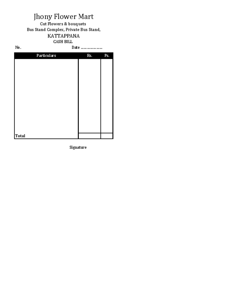 Jhony Flower Mart Cash Bill Template | PDF