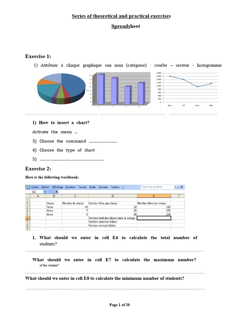 Series of Theoretical and Practical Exercises 9th Spreadsheet | PDF ...