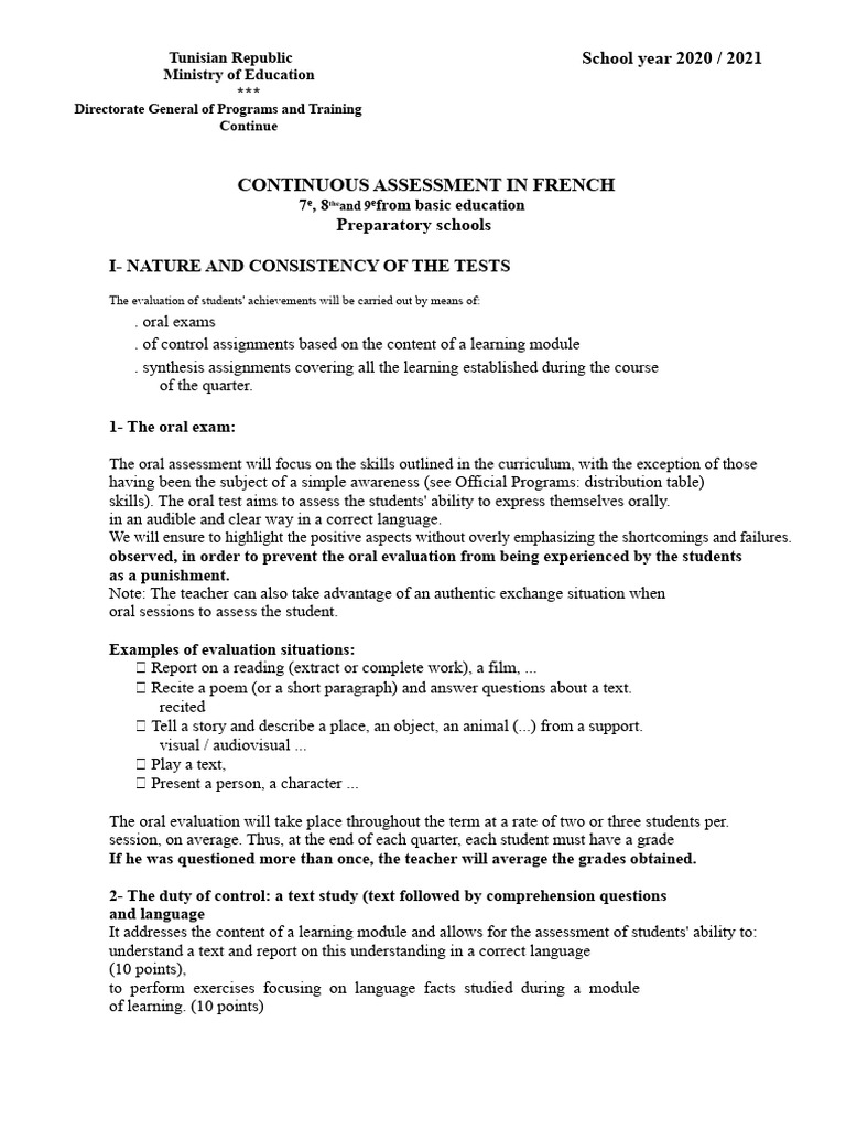 Continuous Assessment Guidelines for French | PDF | Educational ...