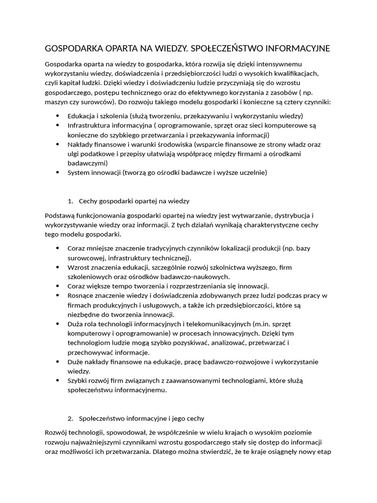 Gospodarka Oparta Na Wiedzy | PDF