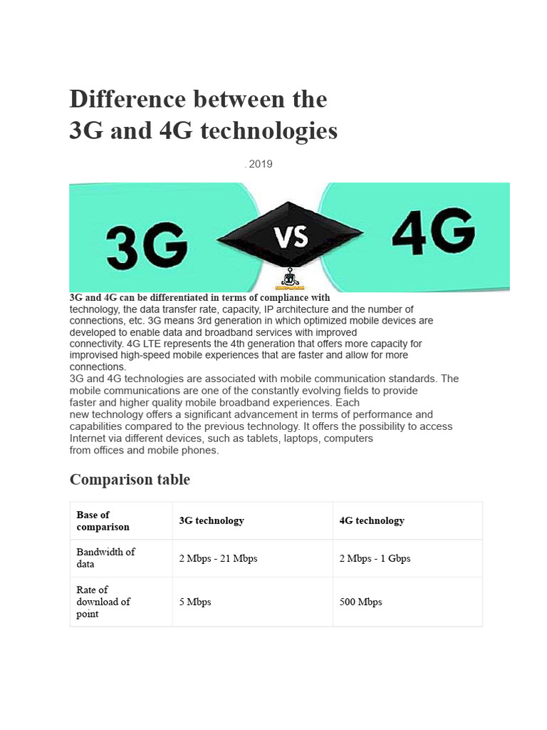 3G vs 4G Technology Comparison Guide | PDF | 4 G | 3 G