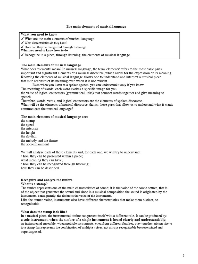 Key Elements of Musical Language | PDF | Semantics | Tempo