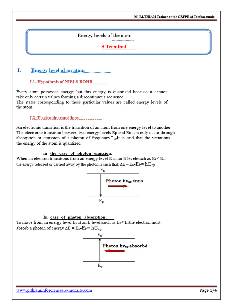 Energy Levels Course 2 PDF | PDF | Emission Spectrum | Energy Level