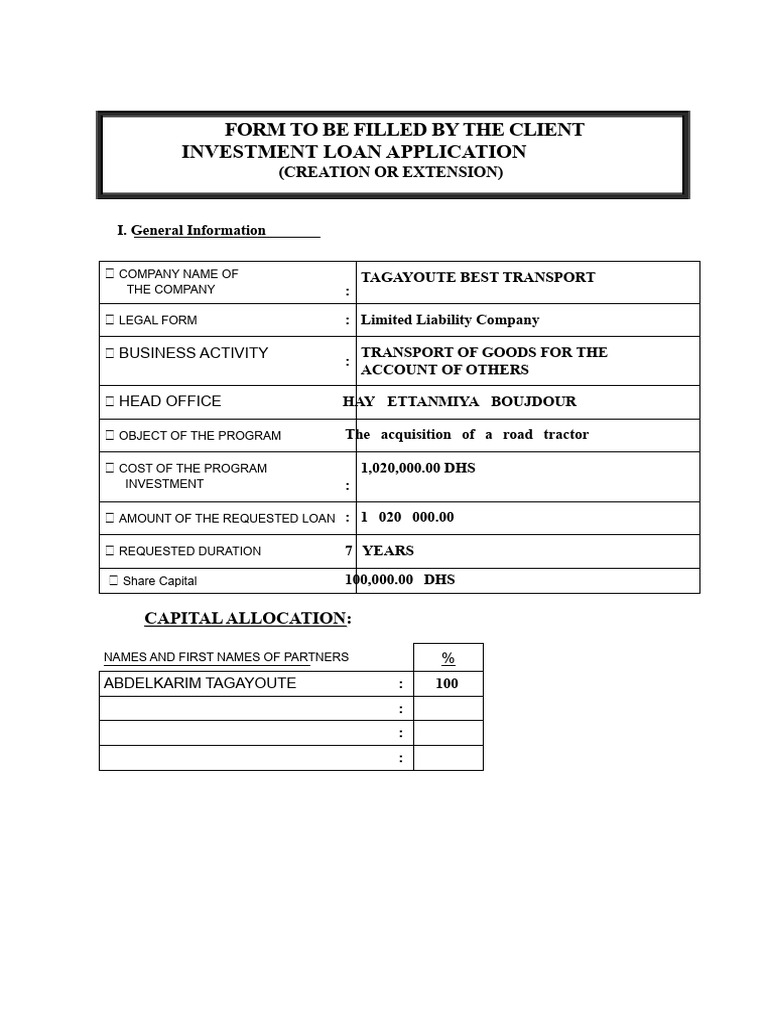 Form to be filled out by the client Credit Investment | PDF | Economies ...