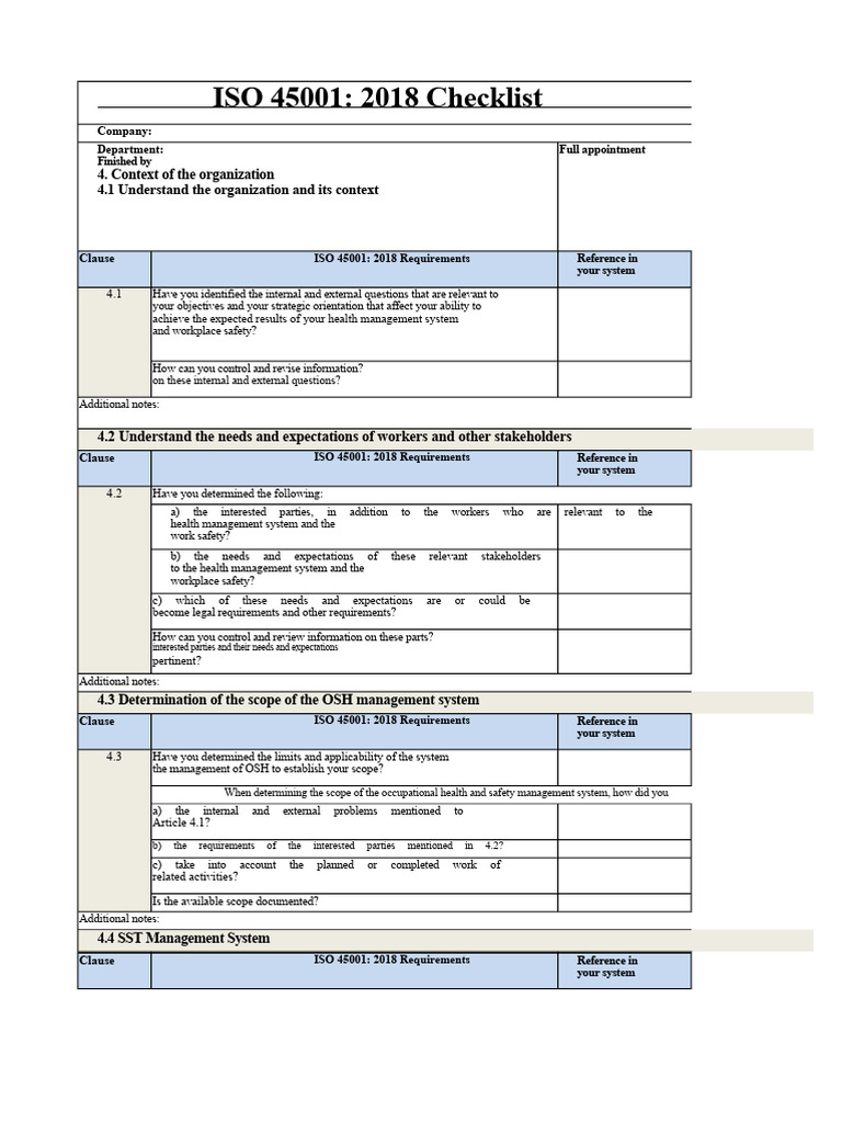 ISO 45001:2018 Compliance Checklist | PDF | Occupational Safety And ...