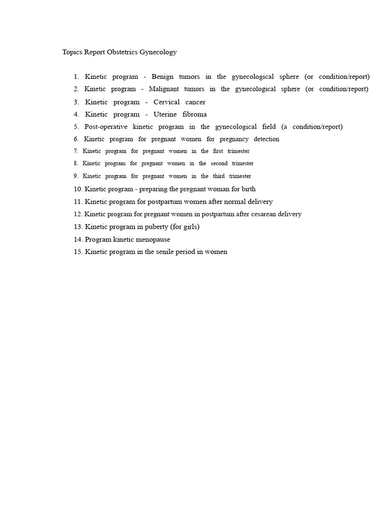 Topics For The Obstetrics and Gynecology Report | PDF