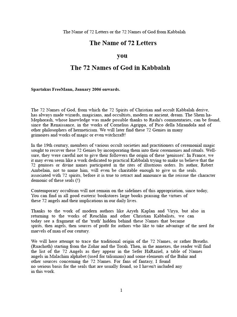 72 Names of God in Kabbalah Explained | PDF | Kabbalah | Chapters And ...