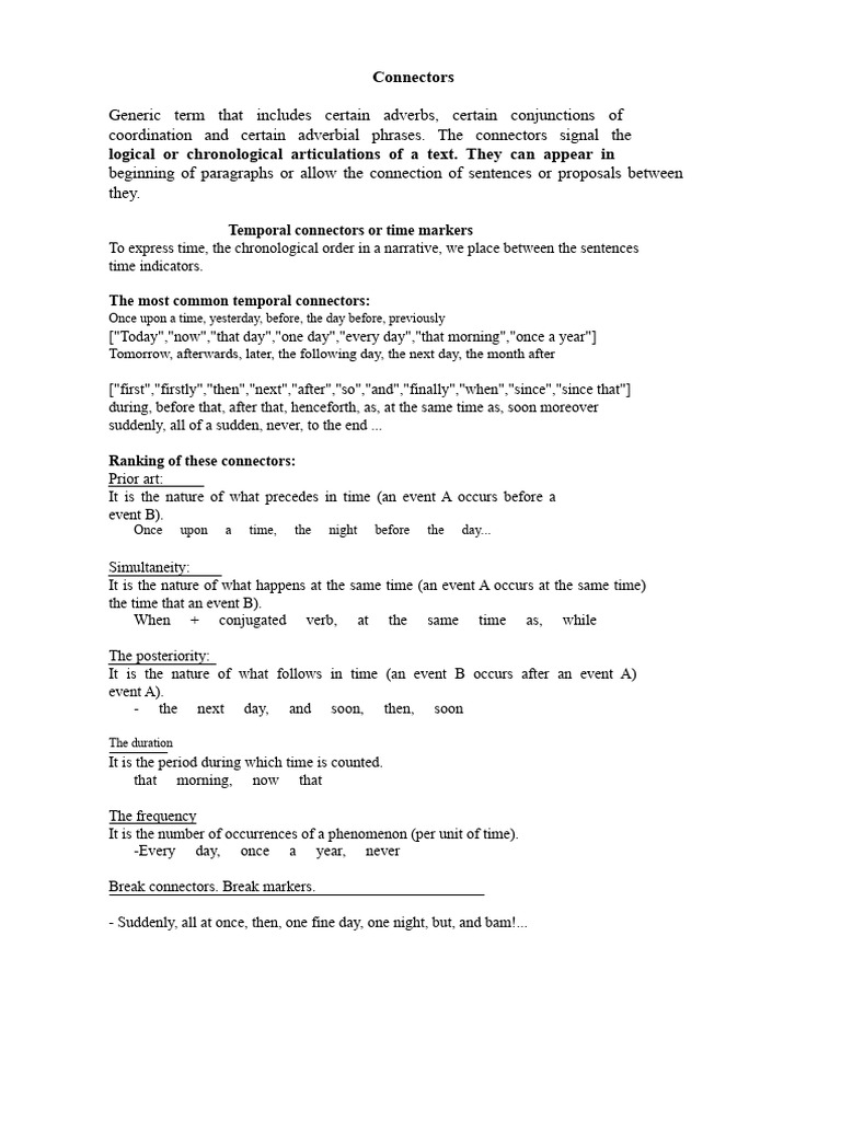 The Temporal Connectors | PDF | Linguistics | Grammar