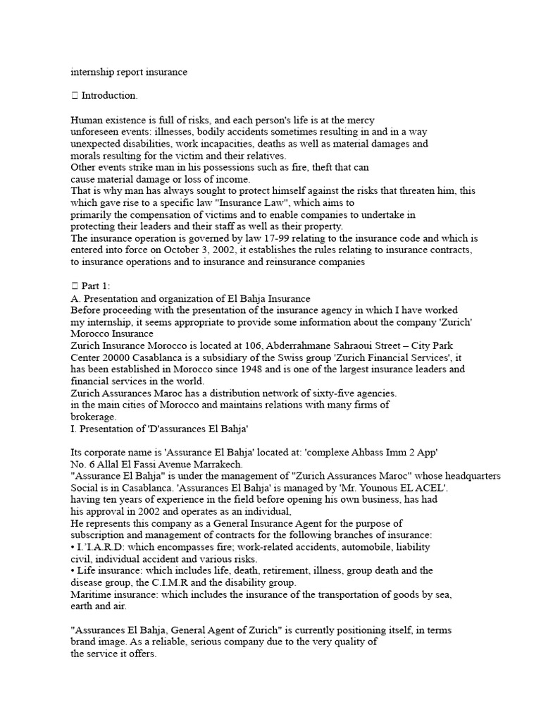 Internship Report Insurance | PDF | Insurance | Deductible