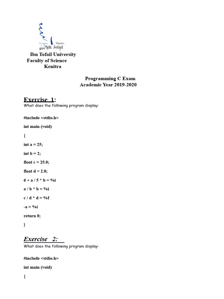 Exam Session 1 Programming C | PDF