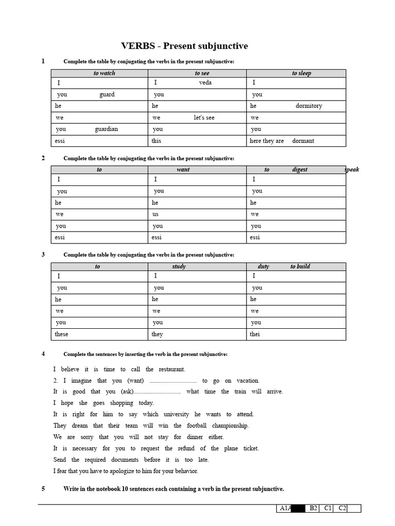 Present Subjunctive Verb Conjugation Guide | PDF | Syntax | Semantic Units