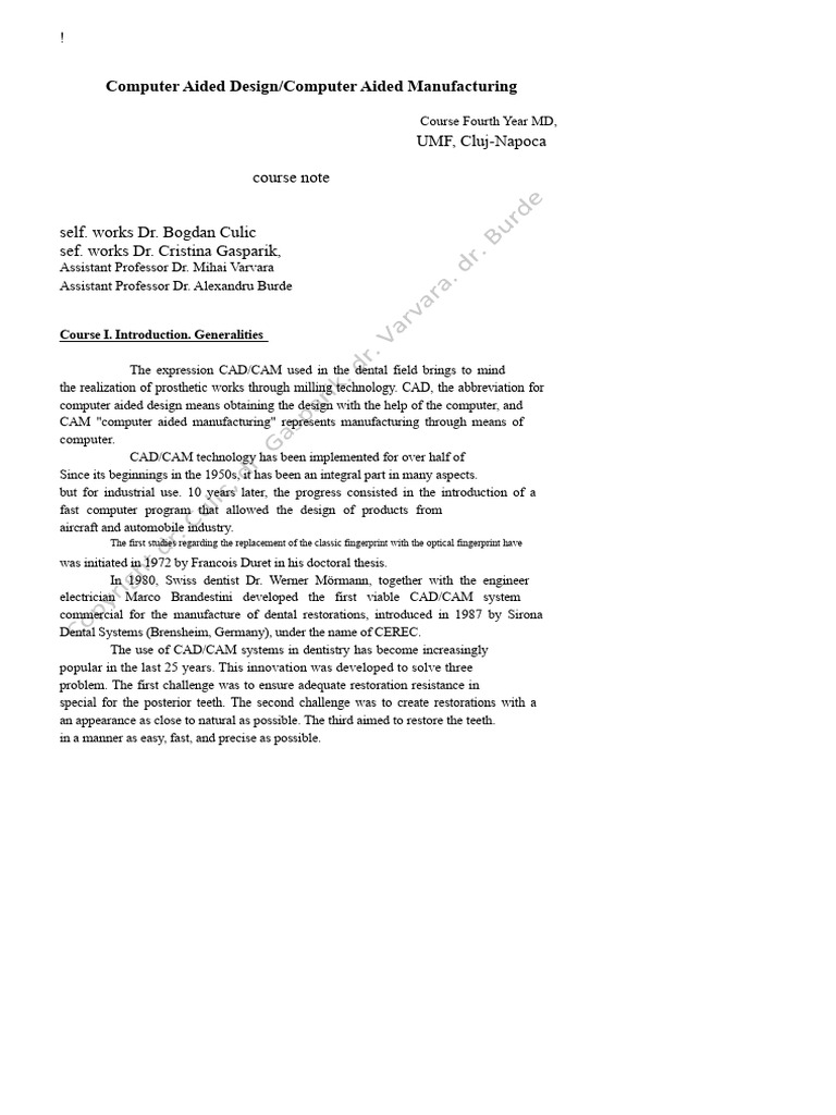CAD_CAM course notes.pdf | PDF | Dentistry Branches