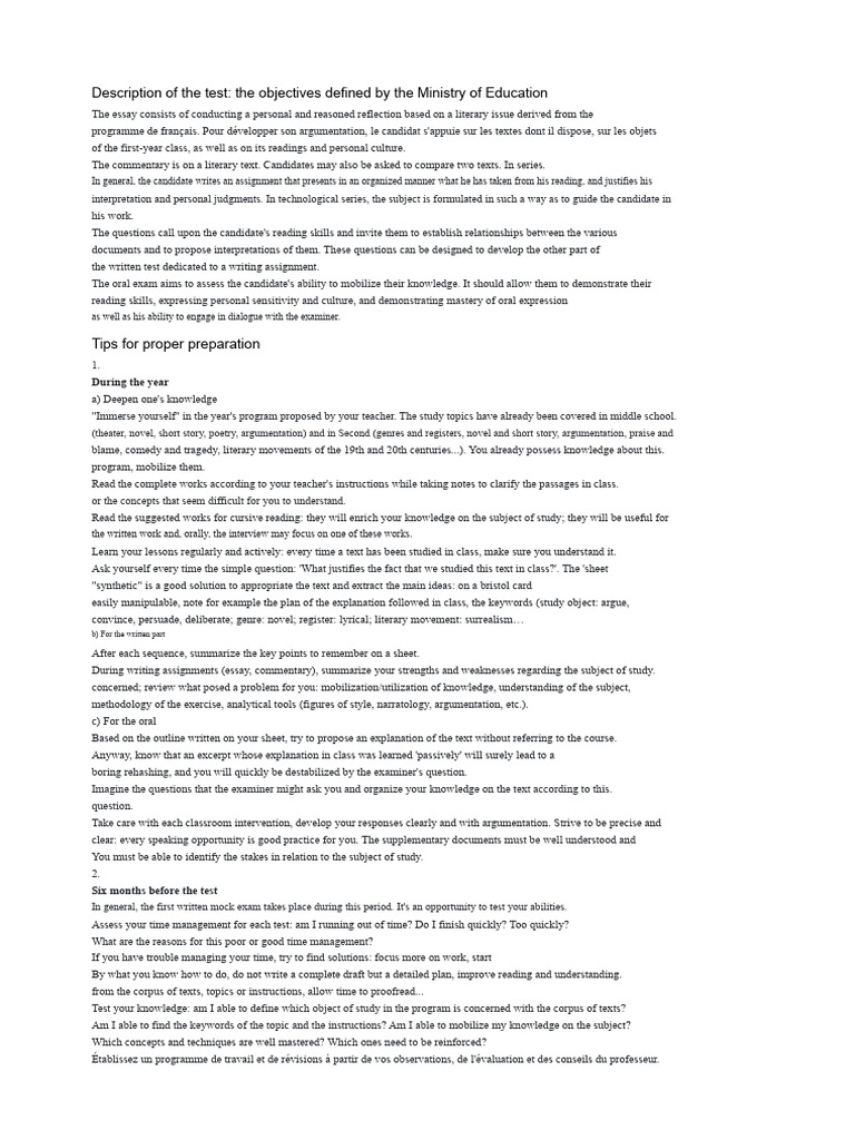Test Preparation Guide for French Literature | PDF | Knowledge | Essays