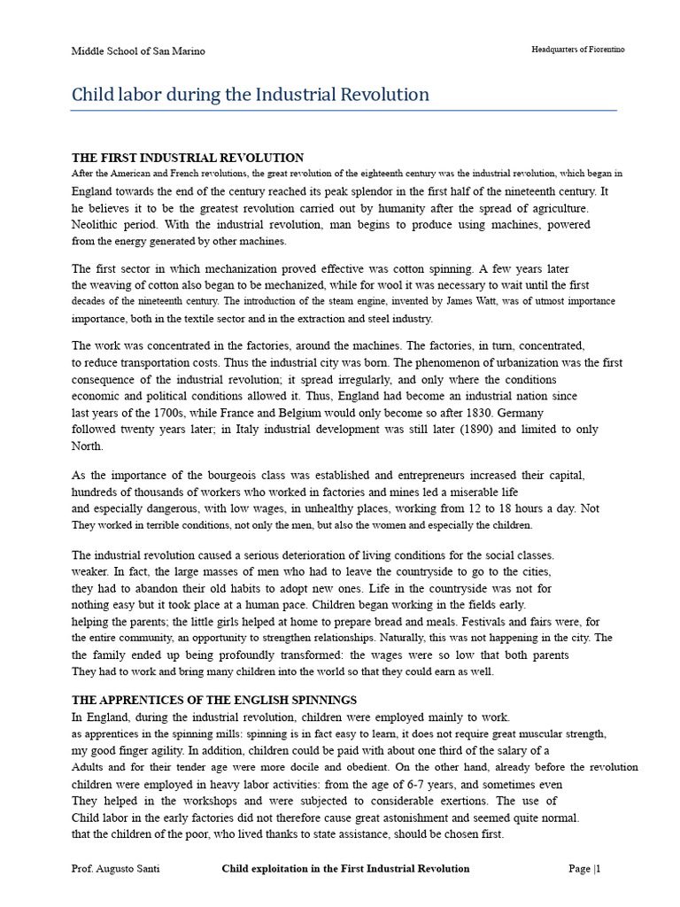 Child Labor in the Industrial Revolution (1) | PDF | Industrial ...