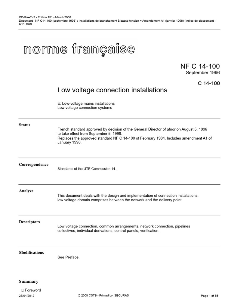 NF C14-100 Low Voltage Installations Guide | PDF | Power Supply | Fuse ...