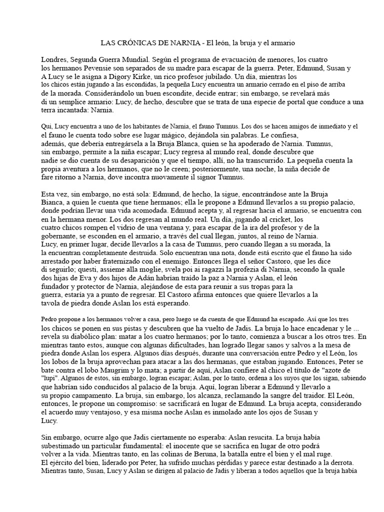 Las Crónicas de Narnia - El león, la bruja y el armario | PDF | C. S ...