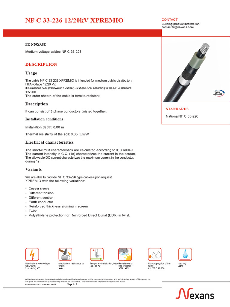 Nexans_NF-C-33-226-12-20kV-XPREMIO | PDF | Electricity | Electrical ...
