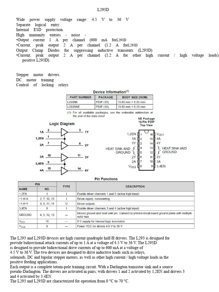 L293D Datasheet French - Compressed PDF | PDF | Power Supply | Electric ...