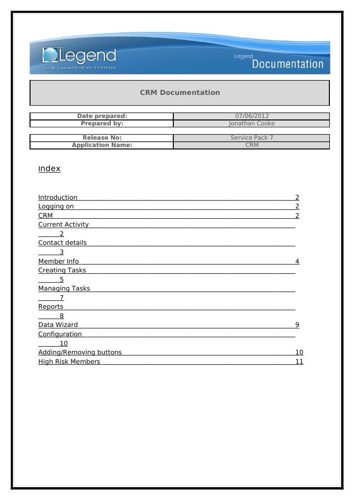 CRM Documentation: Date Prepared: Prepared By: Release No: Application ...
