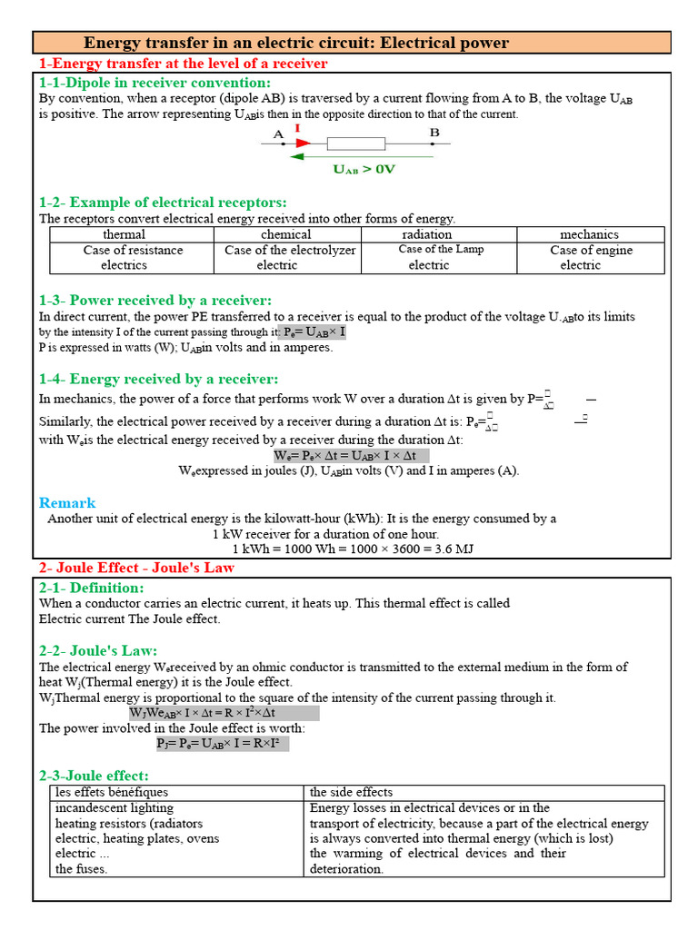 Course On Energy Transfer in An Electric Circuit Electric Power | PDF ...