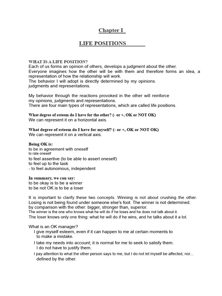 Life Positions Course | PDF | Self Esteem | Psychology