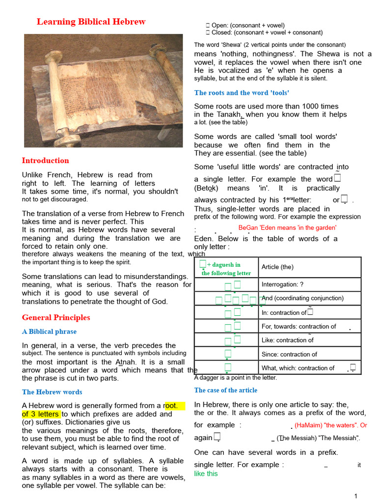 Learn Biblical Hebrew Basics | PDF | Hebrew Language | Vowel
