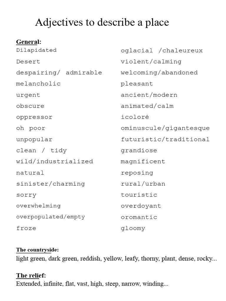 Adjectives to Describe a Place | PDF