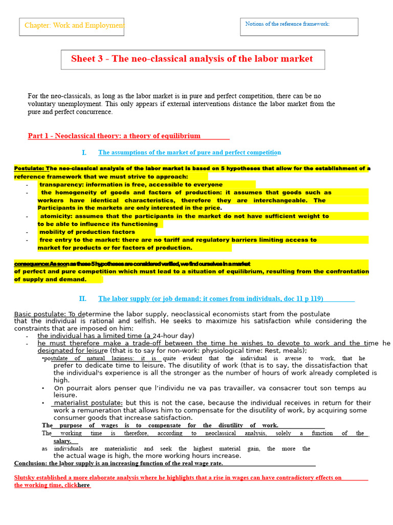 sheet 3 - The neo-classical analysis of the labor market | PDF | Labour ...