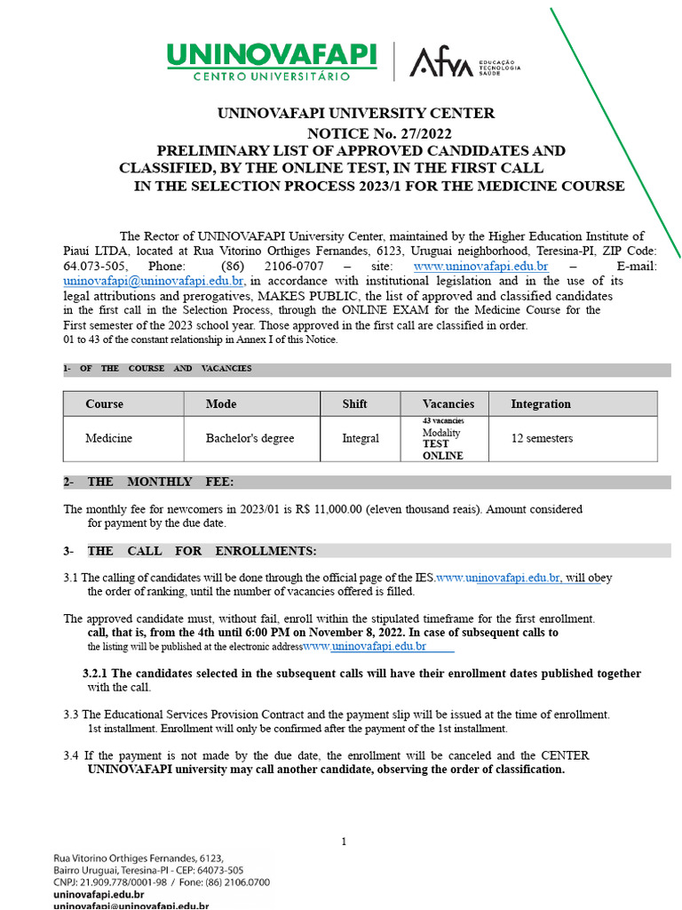 Preliminary Results Medical Entrance Exam Online 2023-1-1st Call | PDF ...