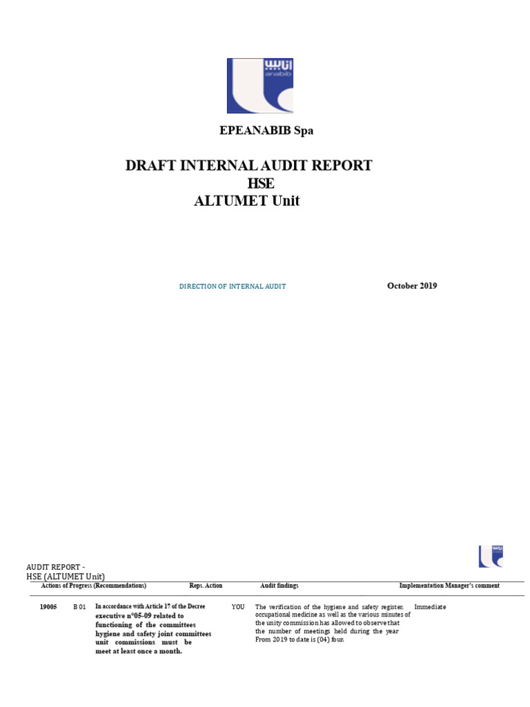 HSE Internal Audit Report - ALTUMET Unit | PDF | Internal Audit | Audit