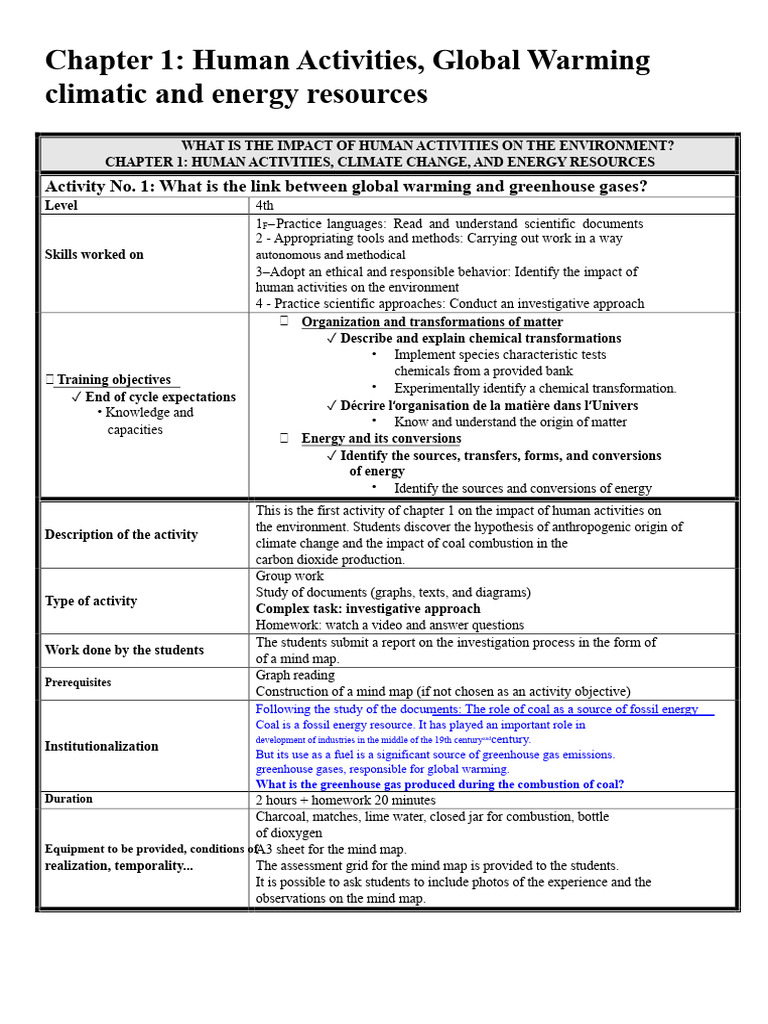4th year, chapter 1, activity 1 | PDF | Greenhouse Gas | Greenhouse Effect