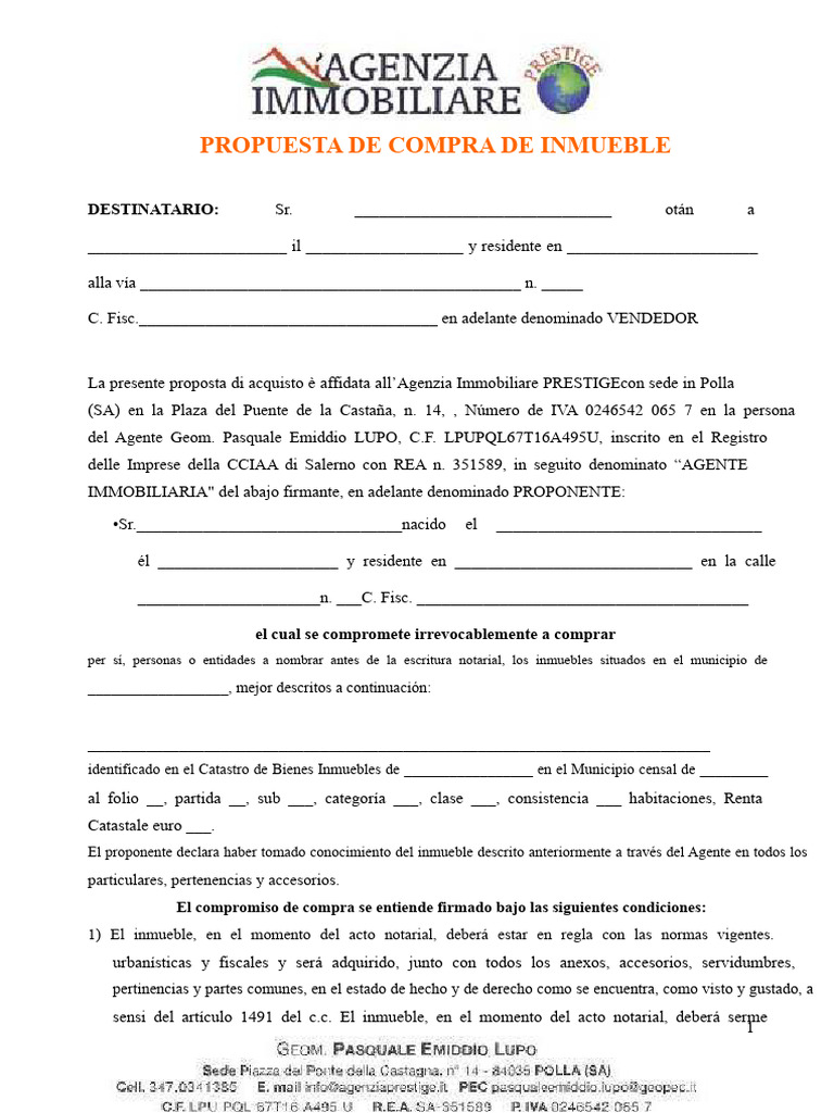 Propuesta de Compra de Inmueble | PDF | Derecho contractual | Ley común