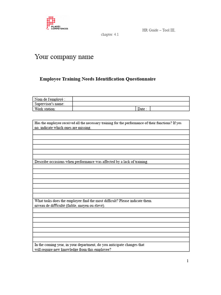 Employee Training Needs Assessment Tool | PDF