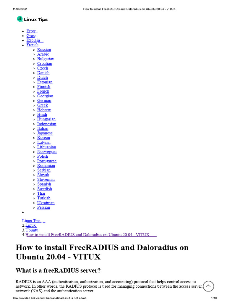 How to Install FreeRADIUS and Daloradius on Ubuntu 20.04 – VITUX | PDF | Radius | Apache Http Server