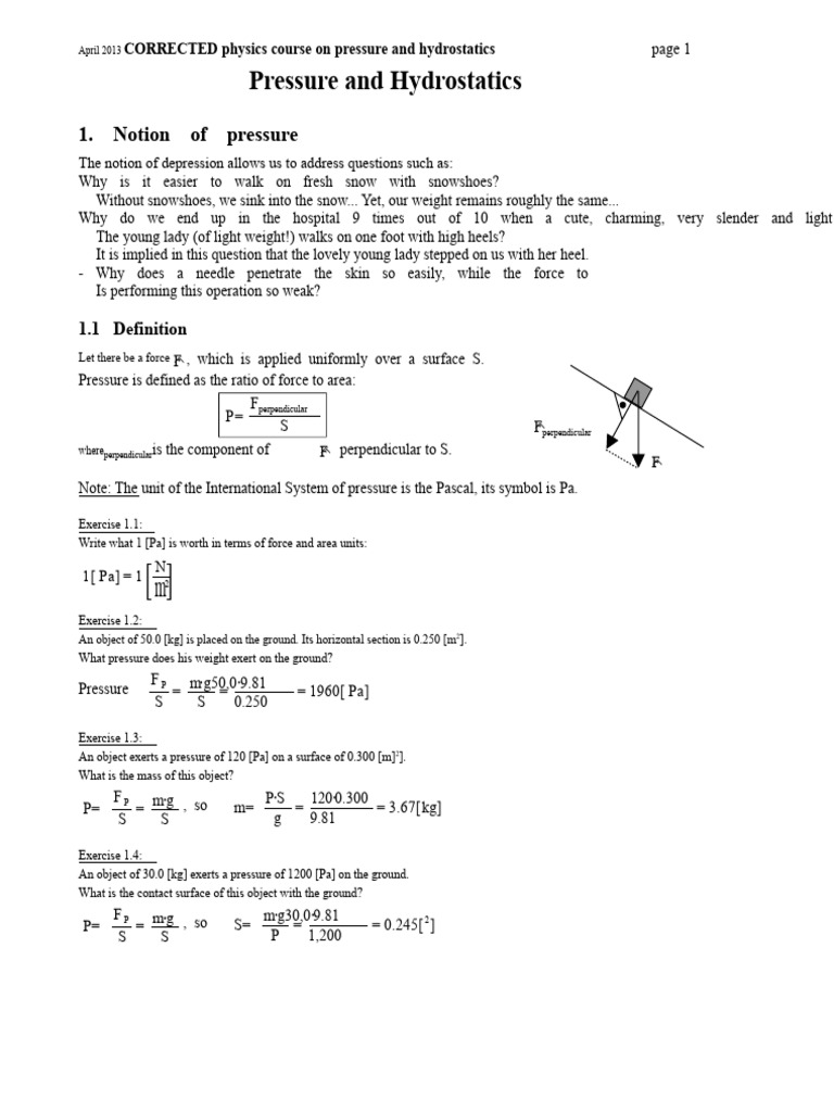Physics of Pressure and Hydrostatics | PDF | Pressure | Pascal (Unit)