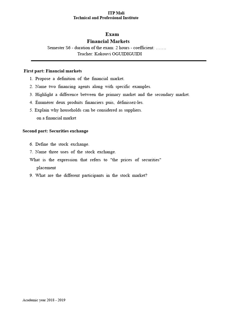 Financial Market Exam FC PDF | PDF